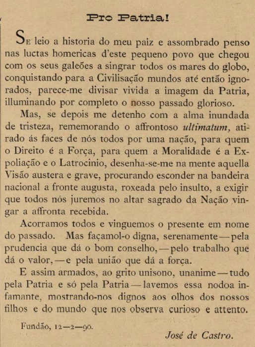 Almanaque Republicano: PRO PATRIA – POR JOSÉ DE CASTRO