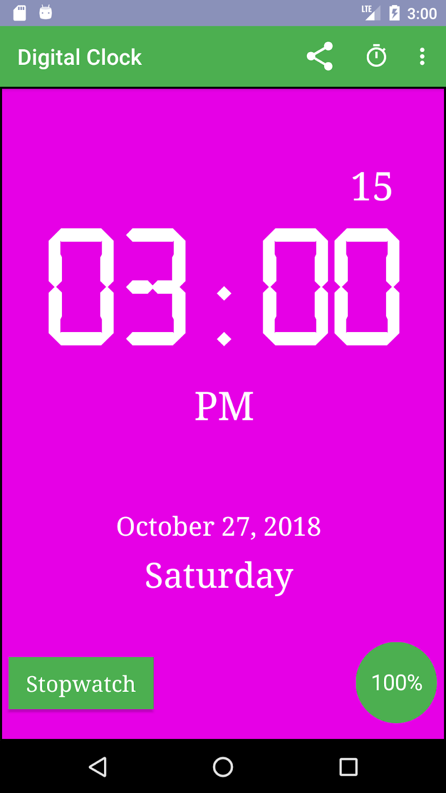 Digital Clock with Seconds, Stopwatch and Battery Percentage: Digital ...