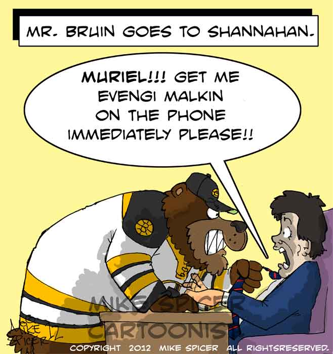 Mike Spicer Cartoonist / Caricaturist.: Mr. Bruin goes to Shannahan.