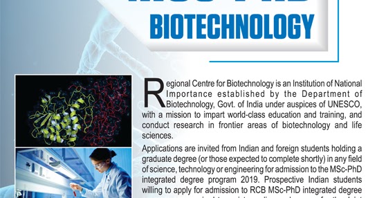 RCB PhD (Integrated) Degree Program 2019 Admissions Open | MSc-PhD in ...