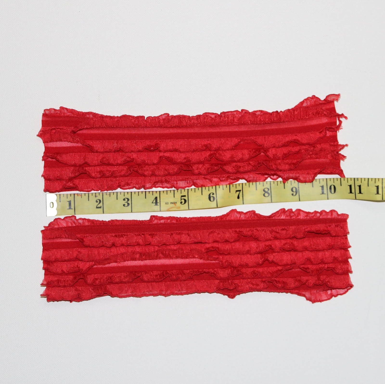 Cut two ruffle fabric strips 3 inch X 11 inch