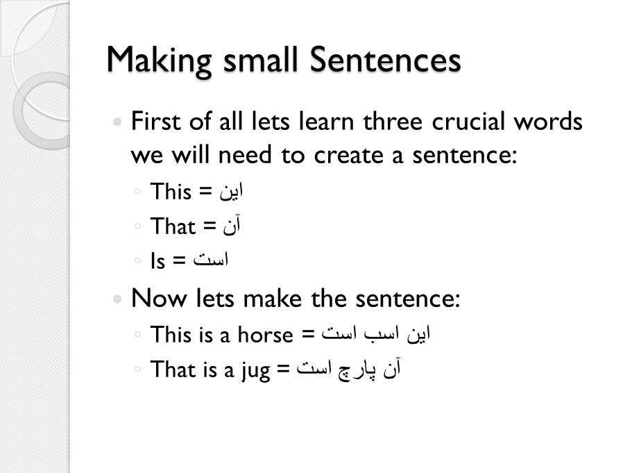 The Farsi Language: Lesson 1 - Examples & Exercises