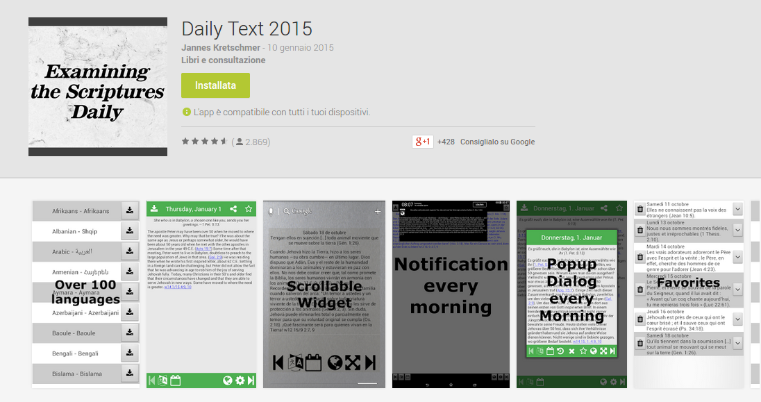 Daily Text 2015: l'applicazione per consultare "Esaminiamo le scritture ...