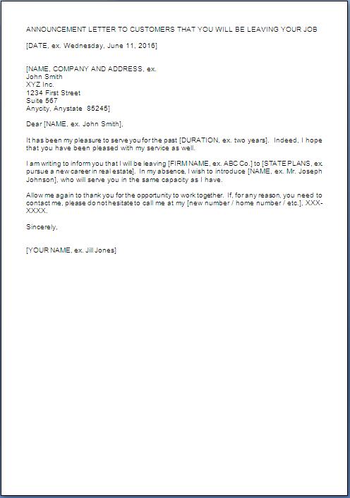 Change Of Job Letter to Customers