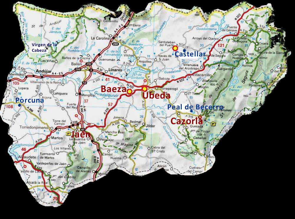 Paisajes y rutas. Andalucía oriental. : Jaen.Mapas y olivos