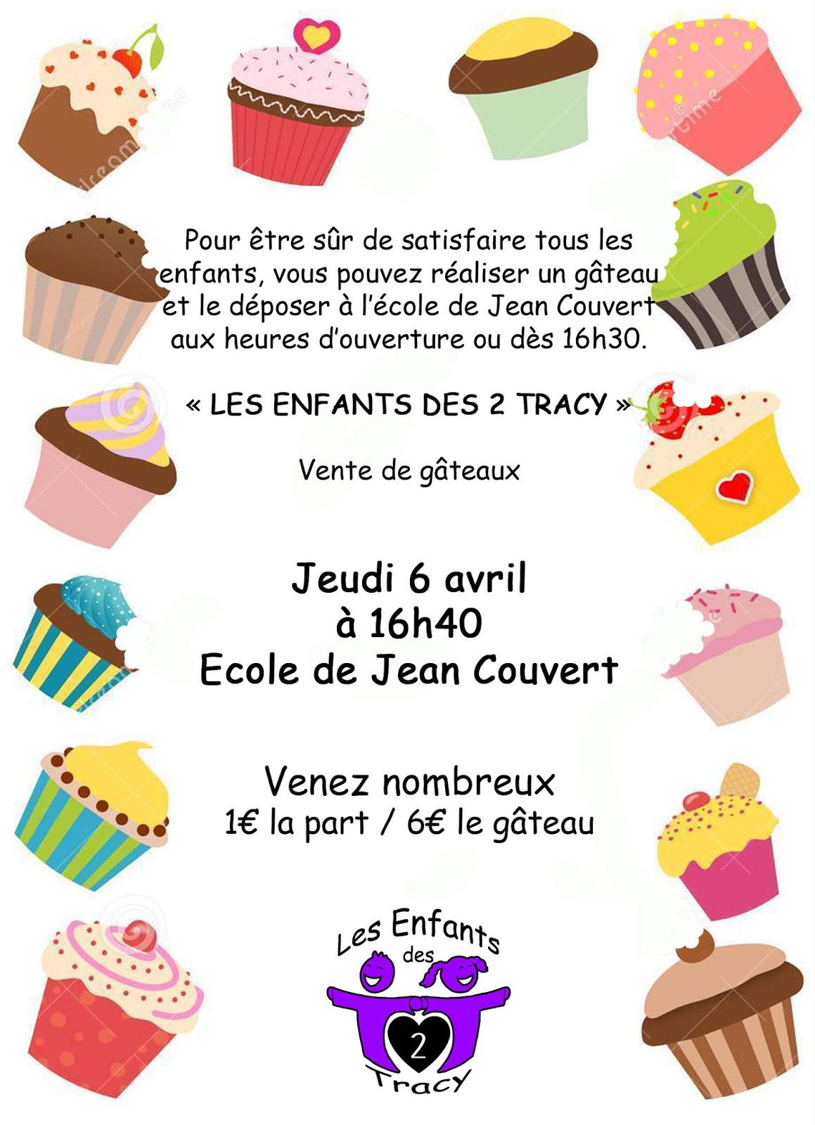 Les Enfants des 2 Tracy: Vente de gâteaux à l'école Jean Couvert