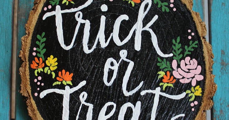 Trick-or-Treat Brush Calligraphy Wood Slice!