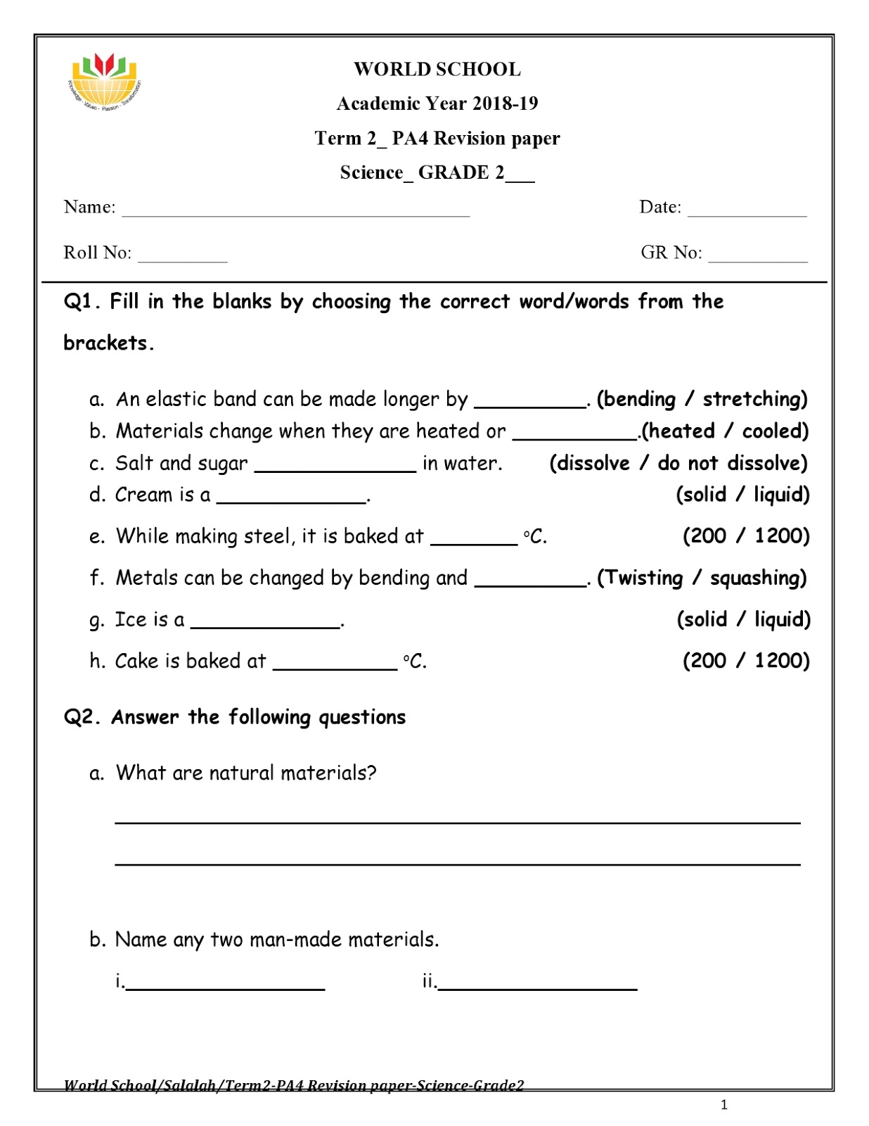 Homework For Grade 2 As On 08 04 2019 WORLD SCHOOL OMAN Homework For Grade 2 As On 08 04 2019 WORLD SCHOOL OMAN