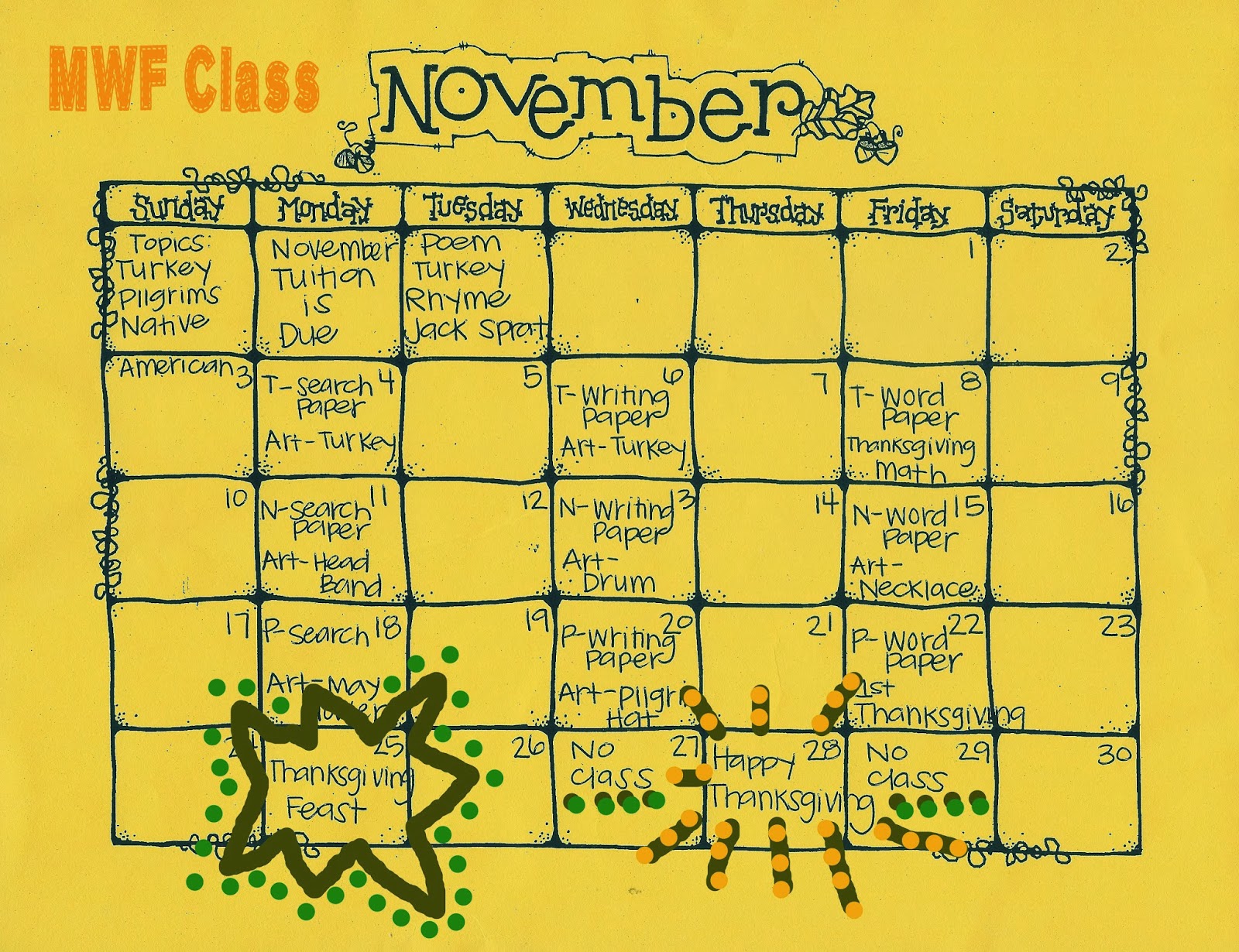 Cornerstone Preschool: November Calendar {Thankfuls}