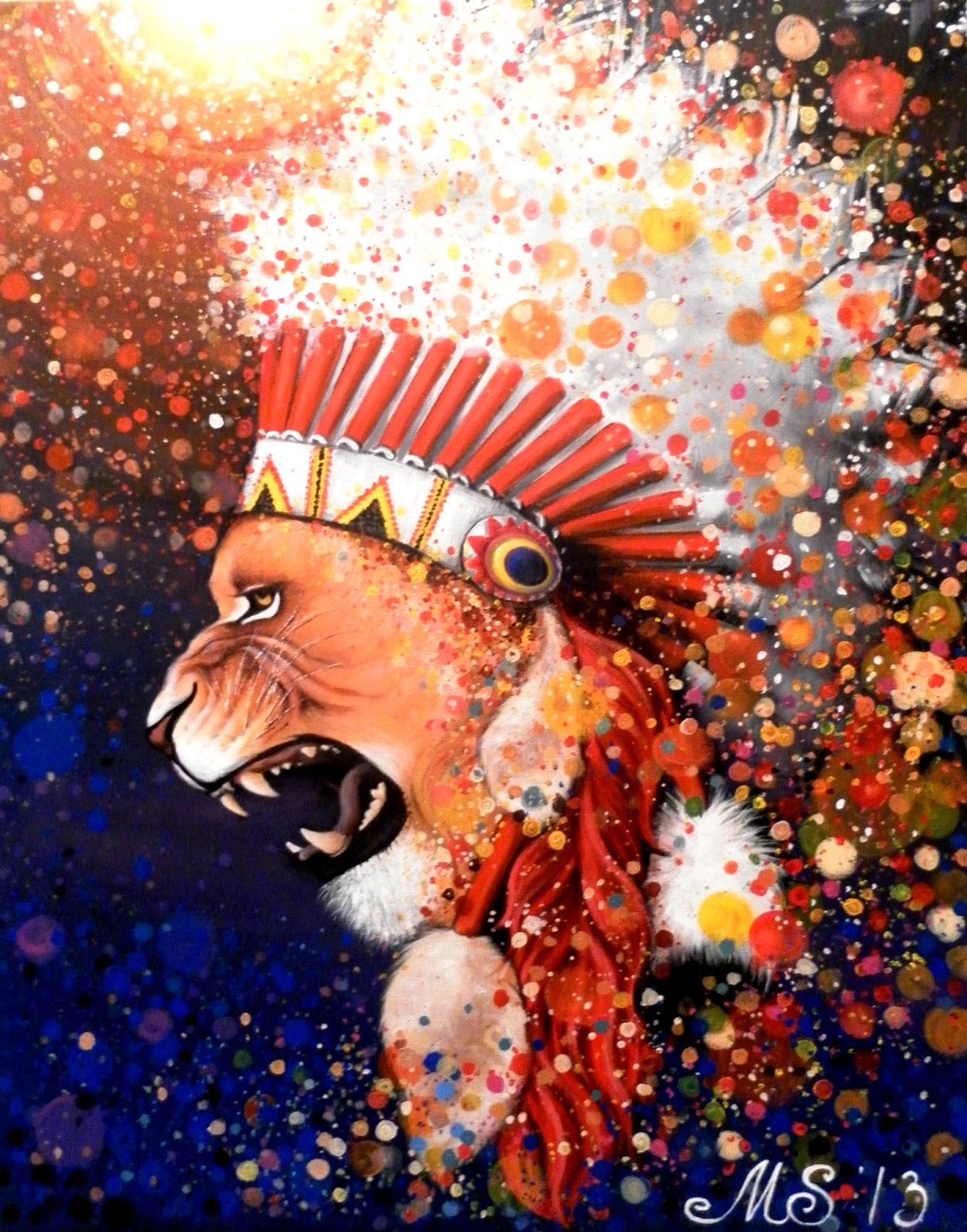 Joy of Art by Marina Joy: A Lion In Native American Headdress Original ...