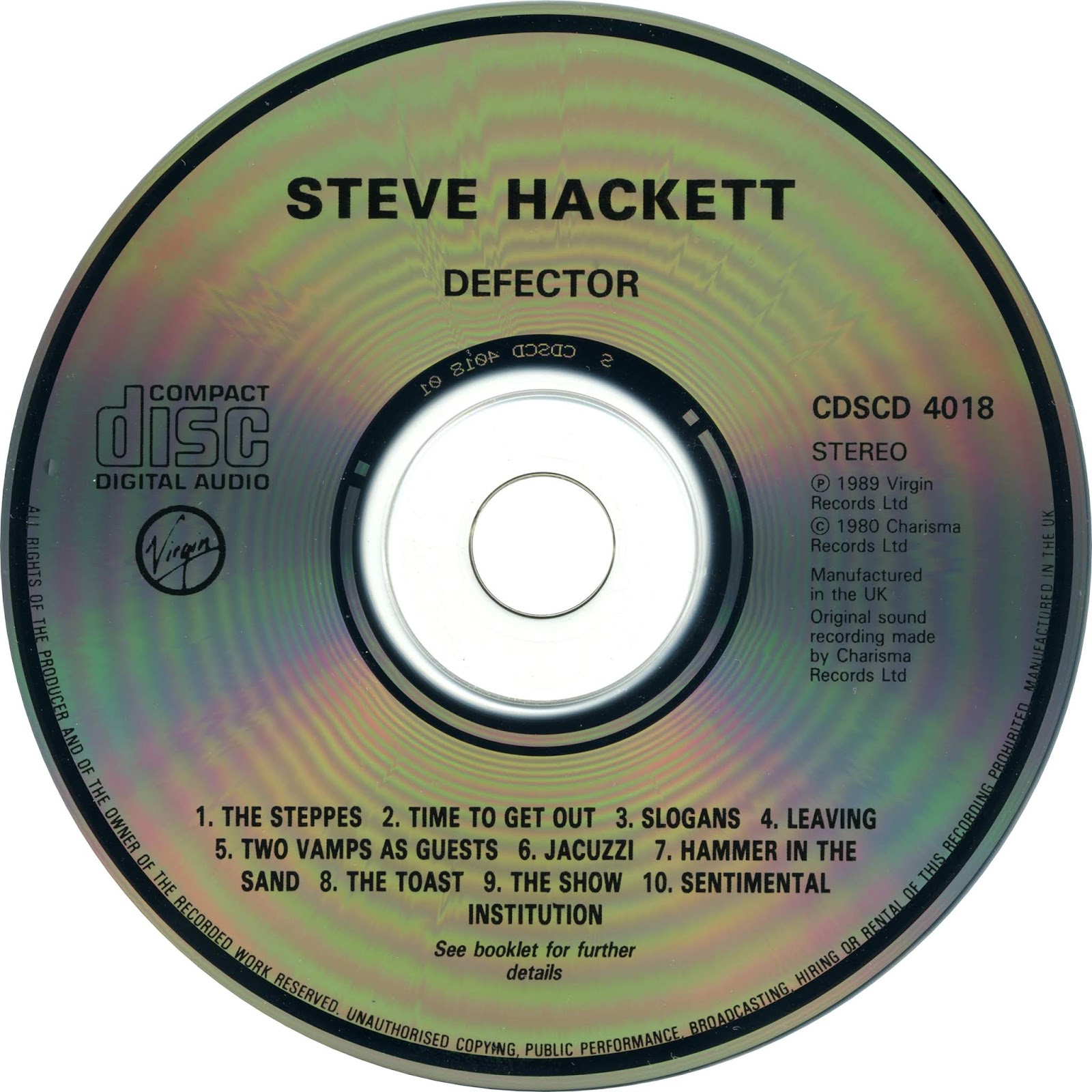 1980 Defector - Steve Hackett - Rockronología