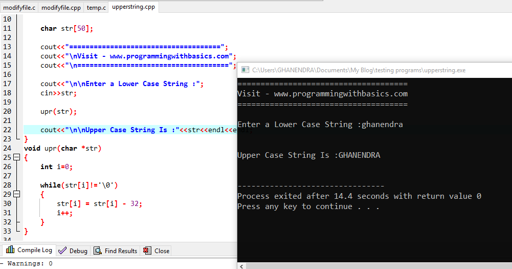 C Program To Convert String Lowercase To Uppercase
