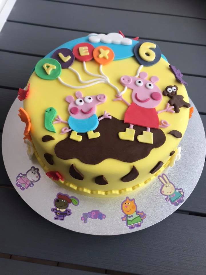 Lenes kakedesign: Peppa Gris, Georg, Teddy og Herr Dinosaur