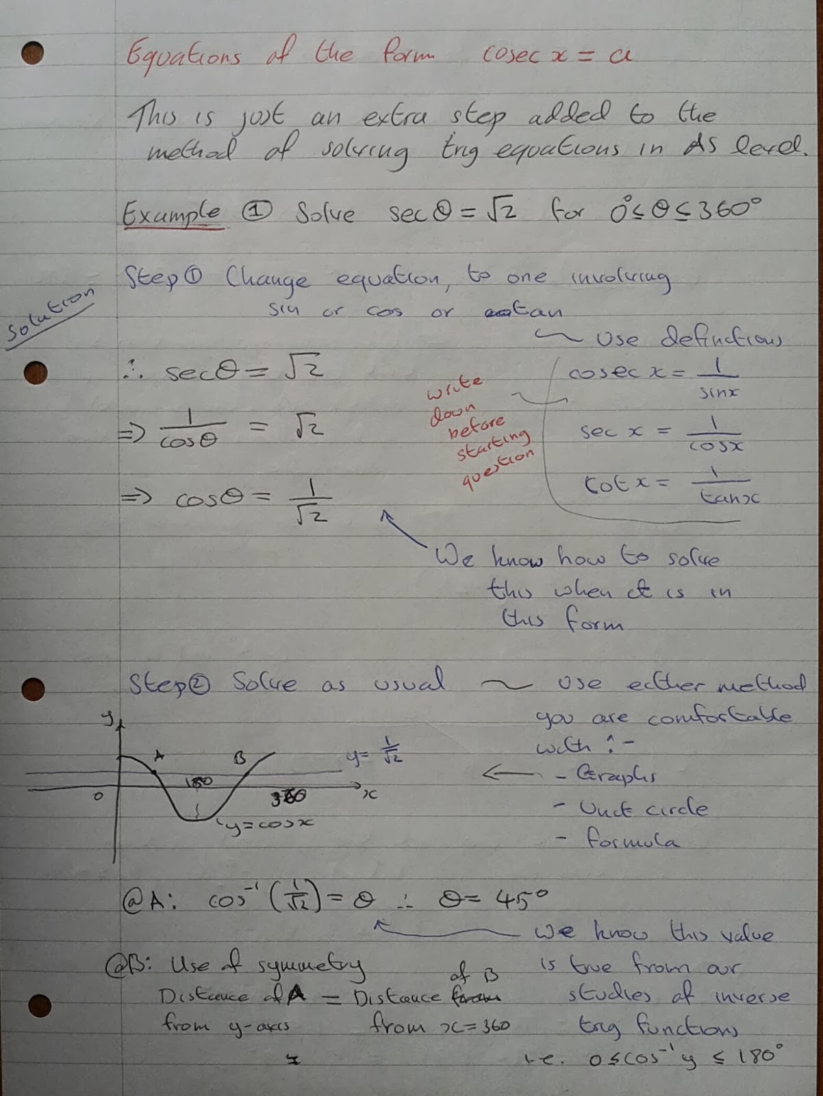 A Level Maths Notes: A2 - Solving trigonometric equations Part 2
