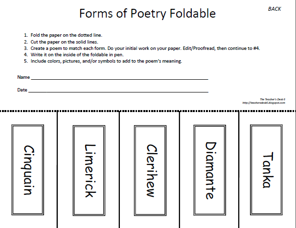 The Teacher's Desk 6...: Linking up for Manic Monday... Poetry Foldable ...