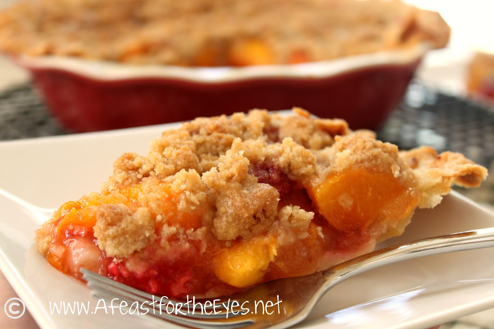 Homemade Peach Melba Streusel Pie (Peaches and Raspberries) - A Feast ...