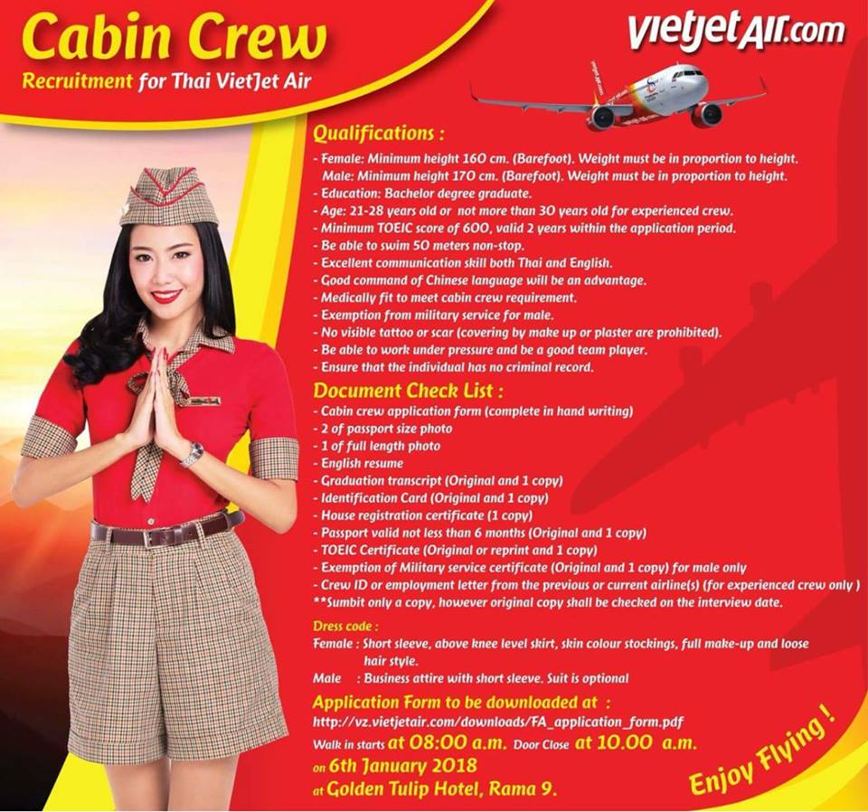 Fly Gosh Thai Vietjet Air Cabin Crew Recruitment Walk In Interview