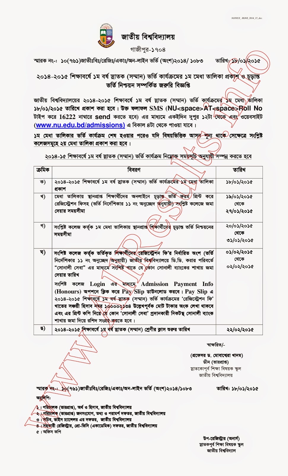 National University Hons Admission Test Result 2014-15 ~ Edu Results BD