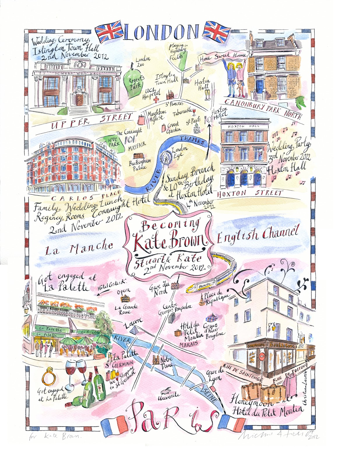 Bespoke Gift and Wedding Maps: A Continental romance mapped for a ...
