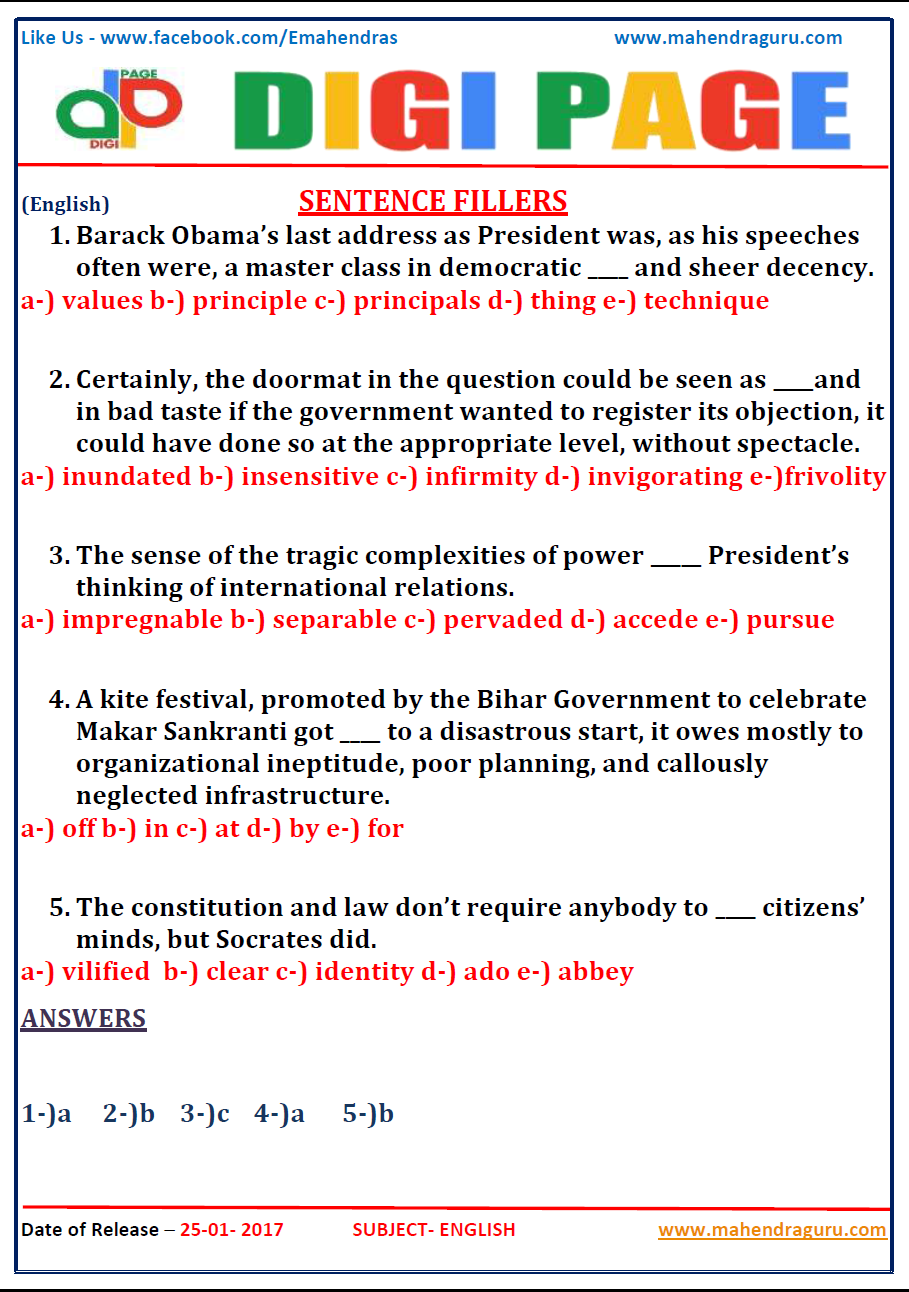 DP | SENTENCE FILLERS | 25 - JAN - 17