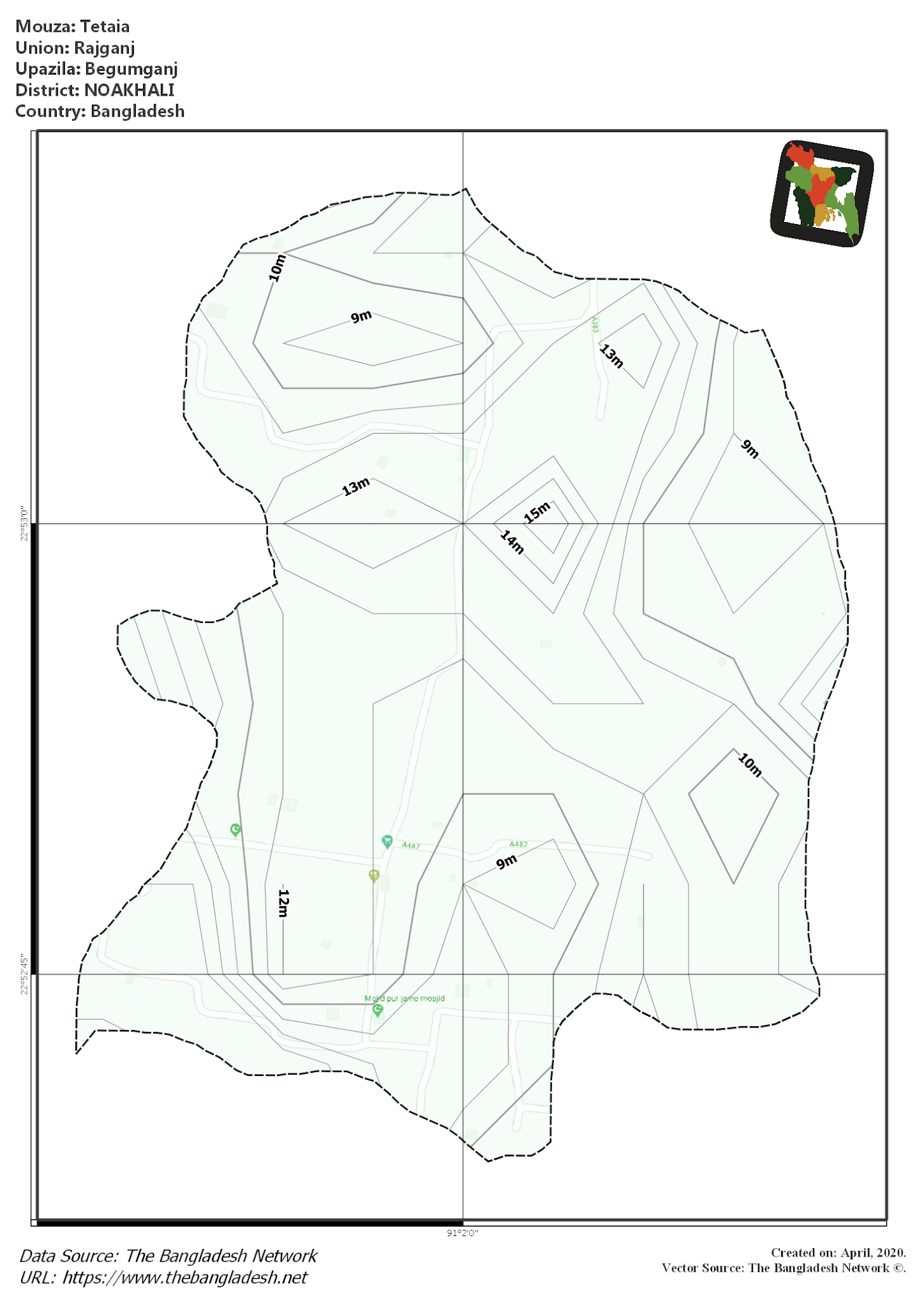 Map of Tetaia Mouza, Begumganj, Noakhali
