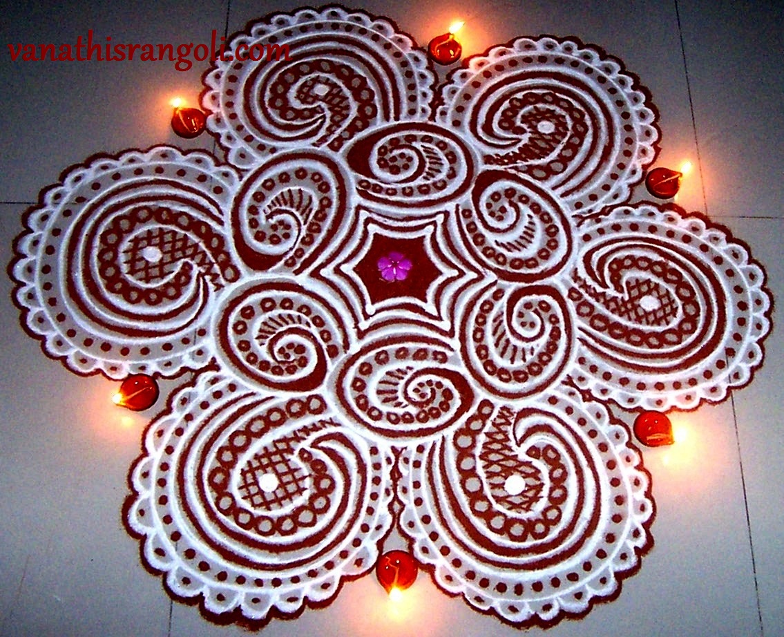 Vanathi's Rangoli / Kolangal: Kaavi / Red and White Powder Rangoli ...