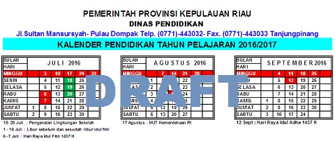 Draft Kalender Pendidikan Tahun Pelajaran 2016/2017 Provinsi Kepulauan ...