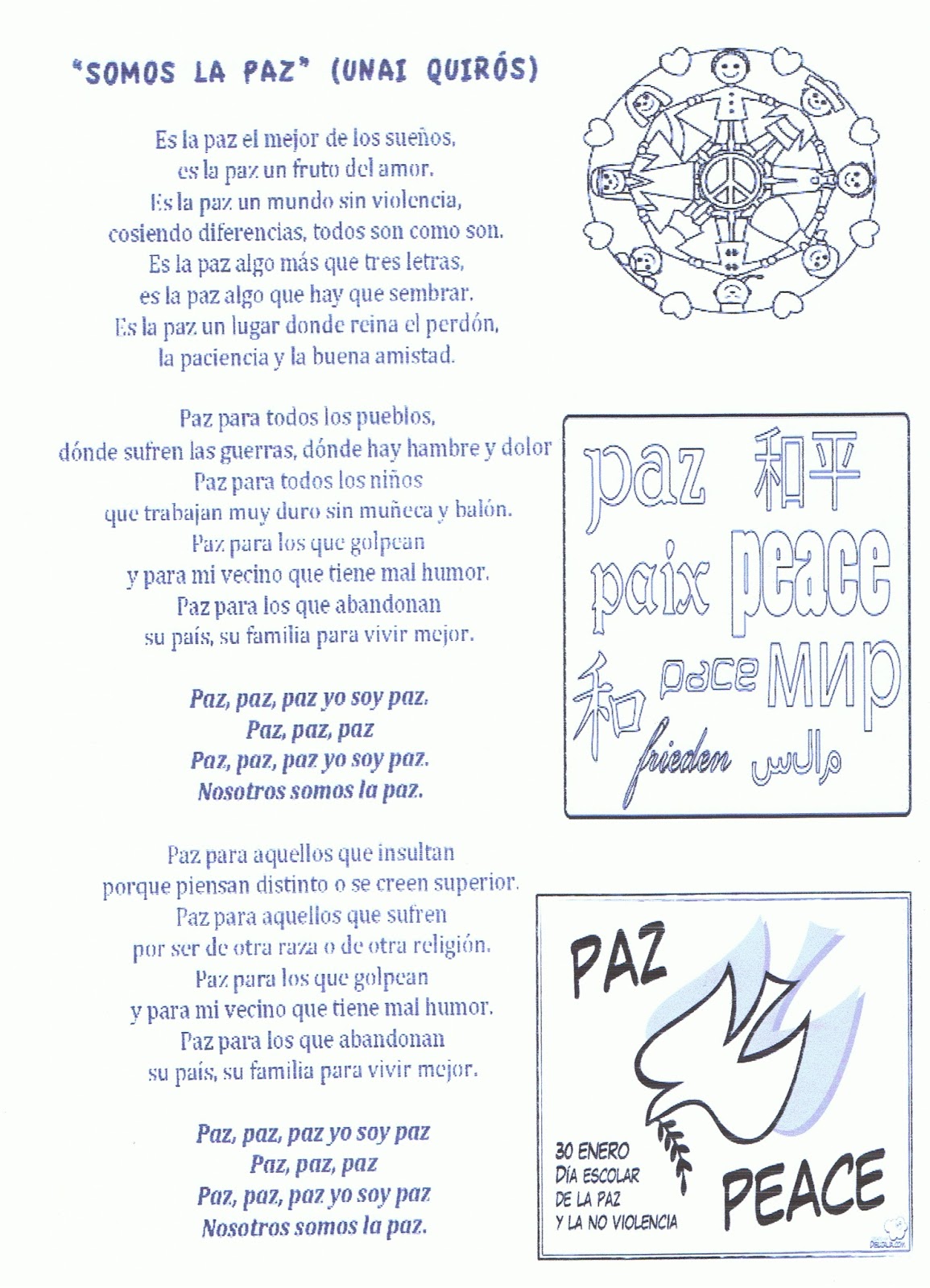JESÚS, EL MEJOR AMIGO: SOMOS LA PAZ. LETRA DE LA CANCIÓN