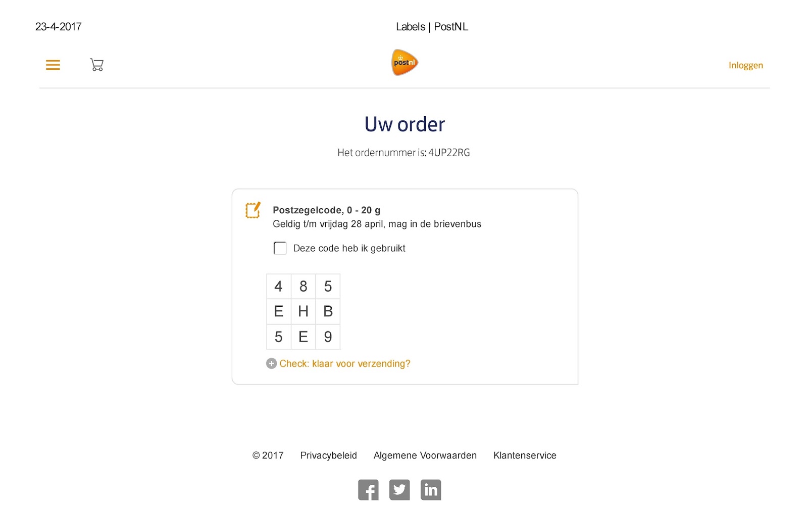 World envelope collection: Netherlands - Stamp code