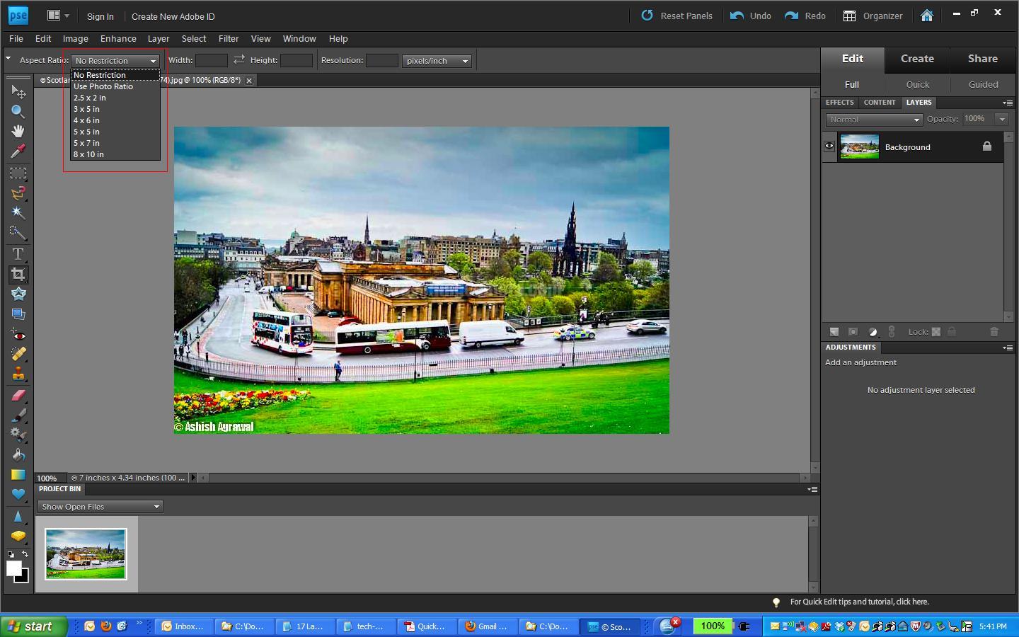 How to restrict crop ratio in Adobe Photoshop Elements