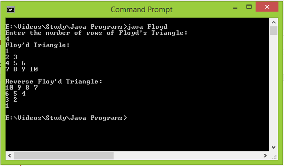 Floyd's triangle and reverse Floyd's triangle in java
