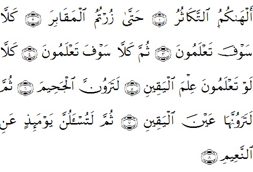 ANEKA INFO ISLAM: TEKS AL QURAN SURAT 102 AT TAKATSUR