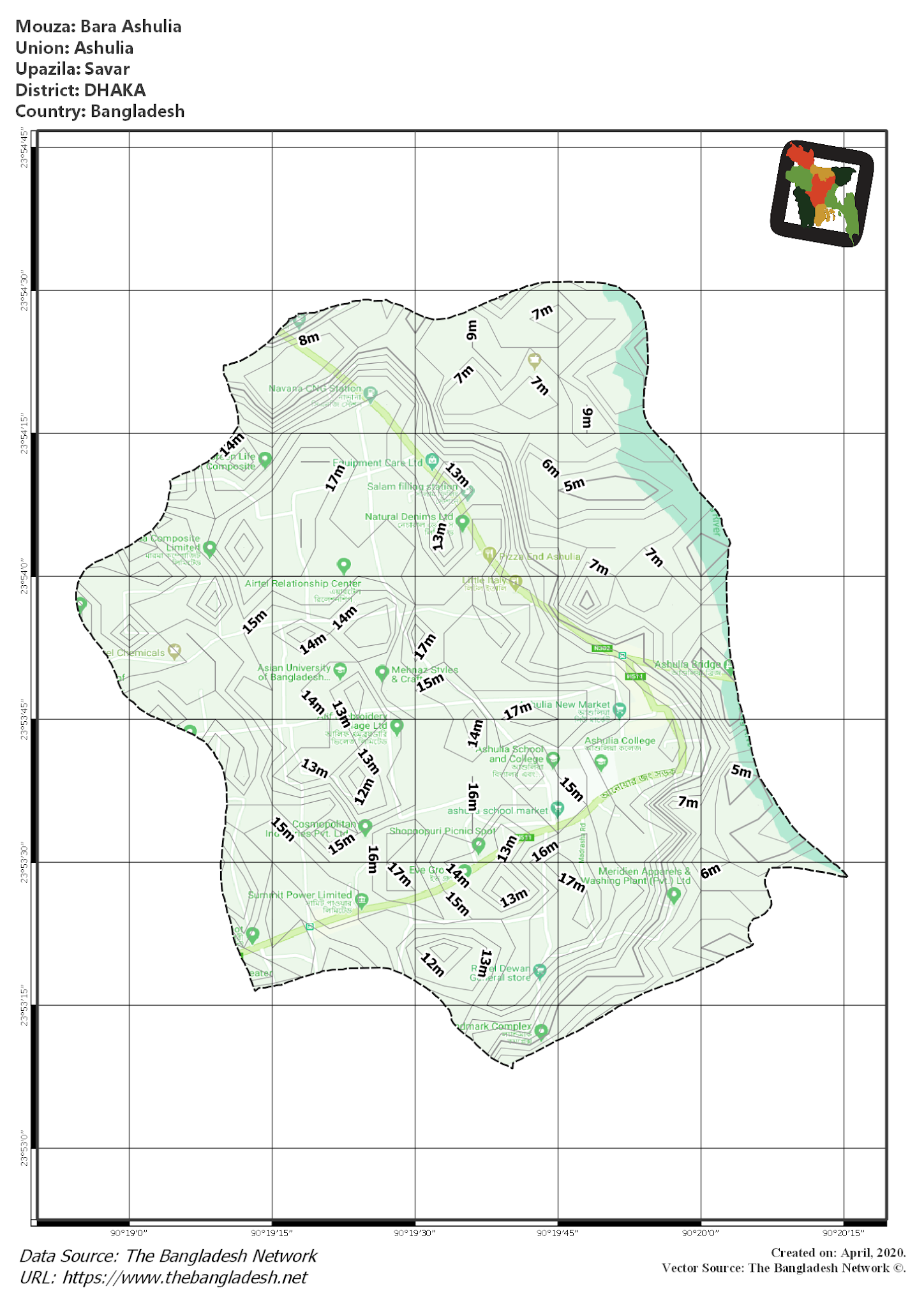 Map of Bara Ashulia Mouza, Savar, Dhaka