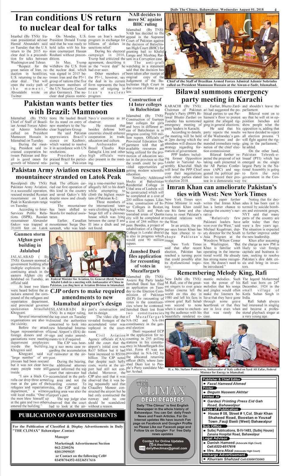 Today's Newspaper 01-08-2018 - Daily The Climax