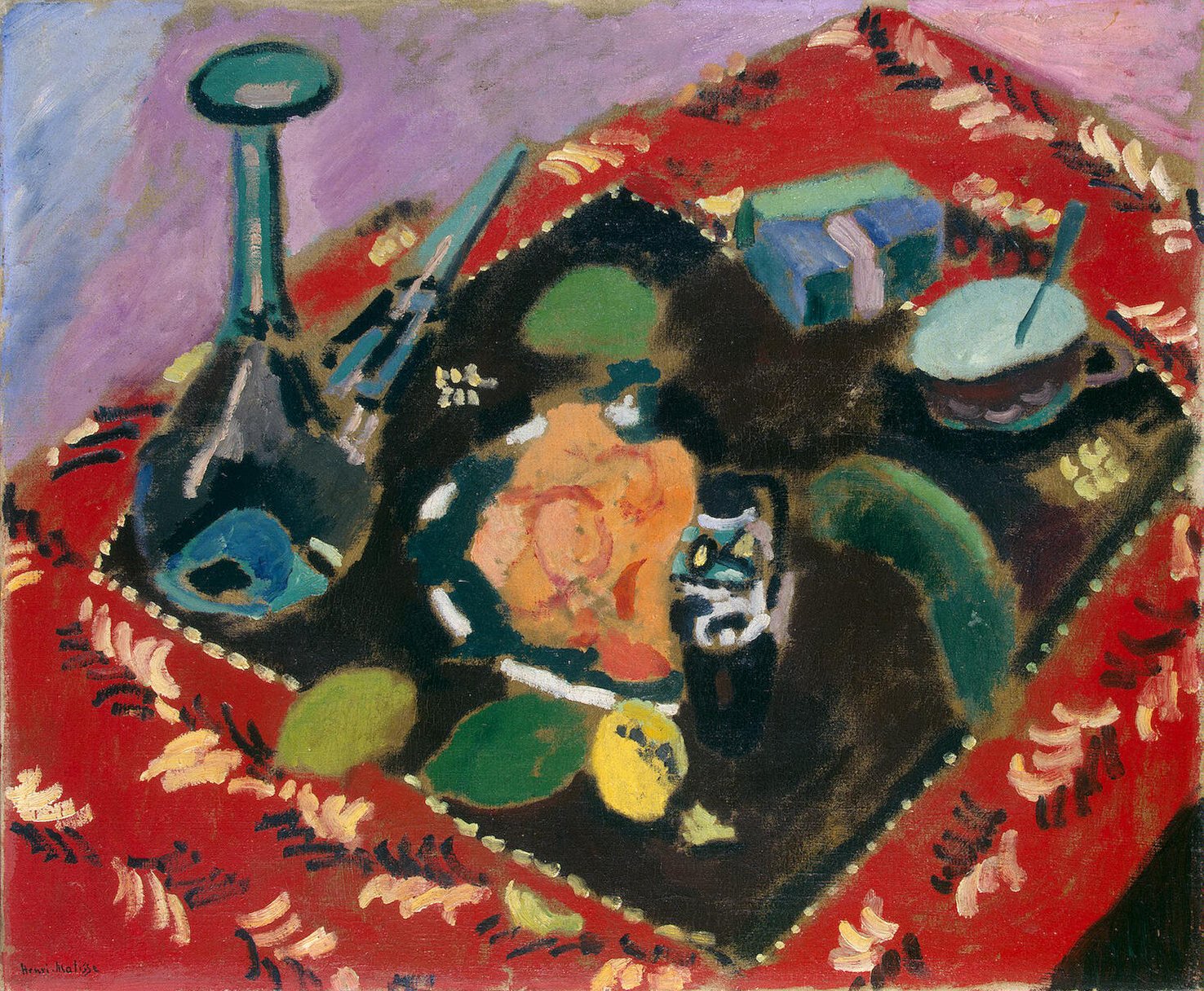 Dishes and Fruit on a Red and Black Carpet - Henri Matisse | Endless ...