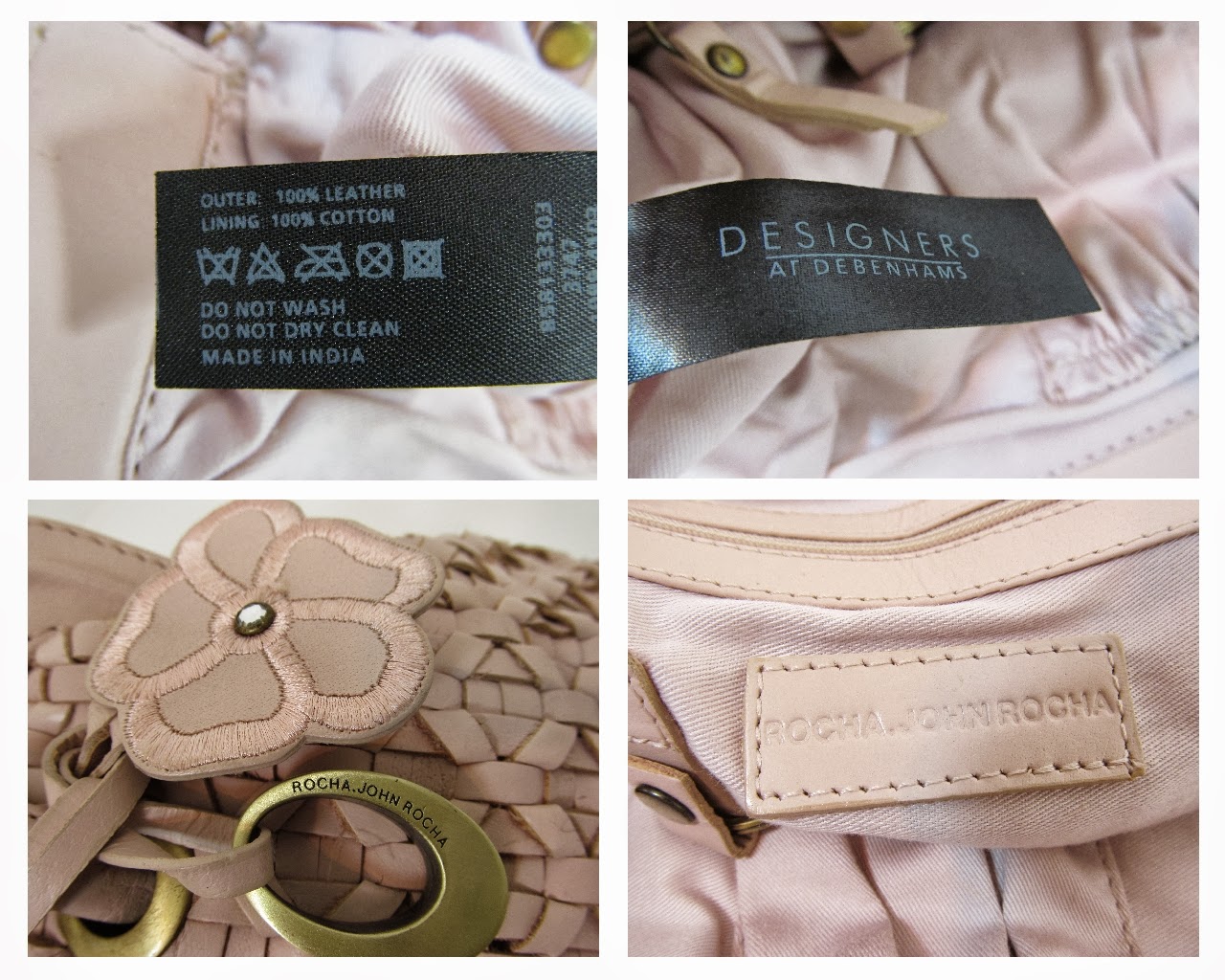 ROCHA JOHN ROCHA PALE PINK QUALITY LEATHER HANDBAG PURSE WOVEN FRONT ...