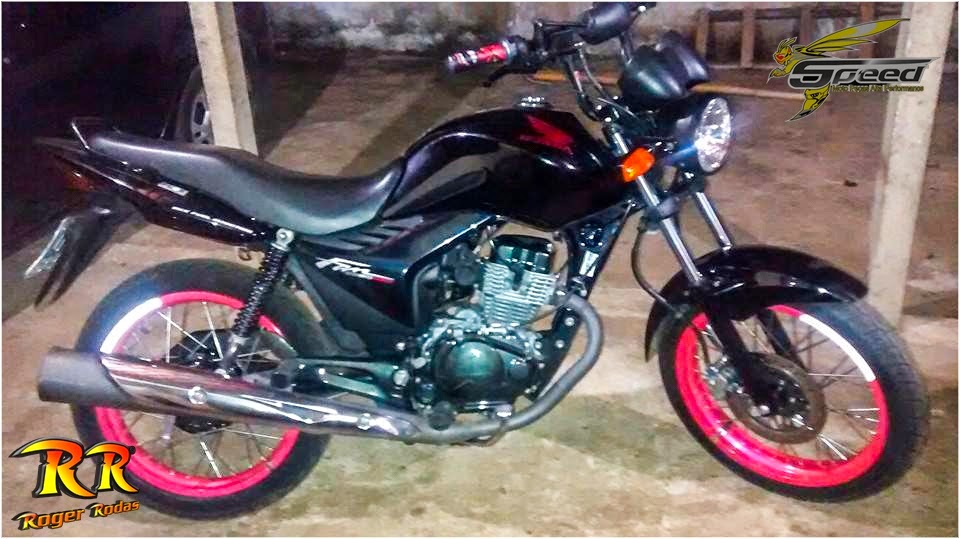 roger rodas: Fan 150 preta com aros three heads rosa