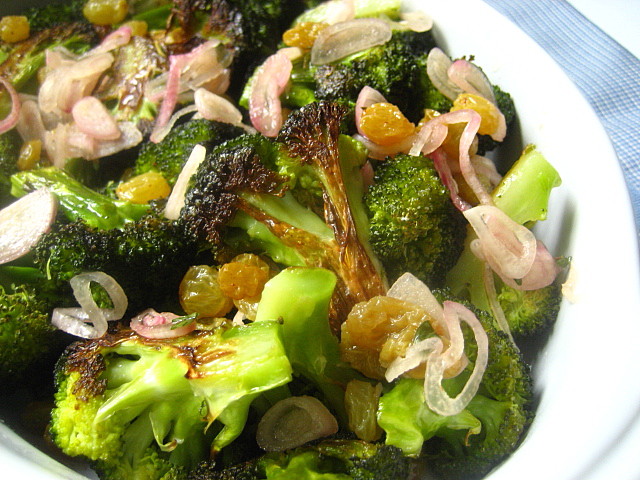 Roasted Broccoli w/ Pickled Raisins & Shallots