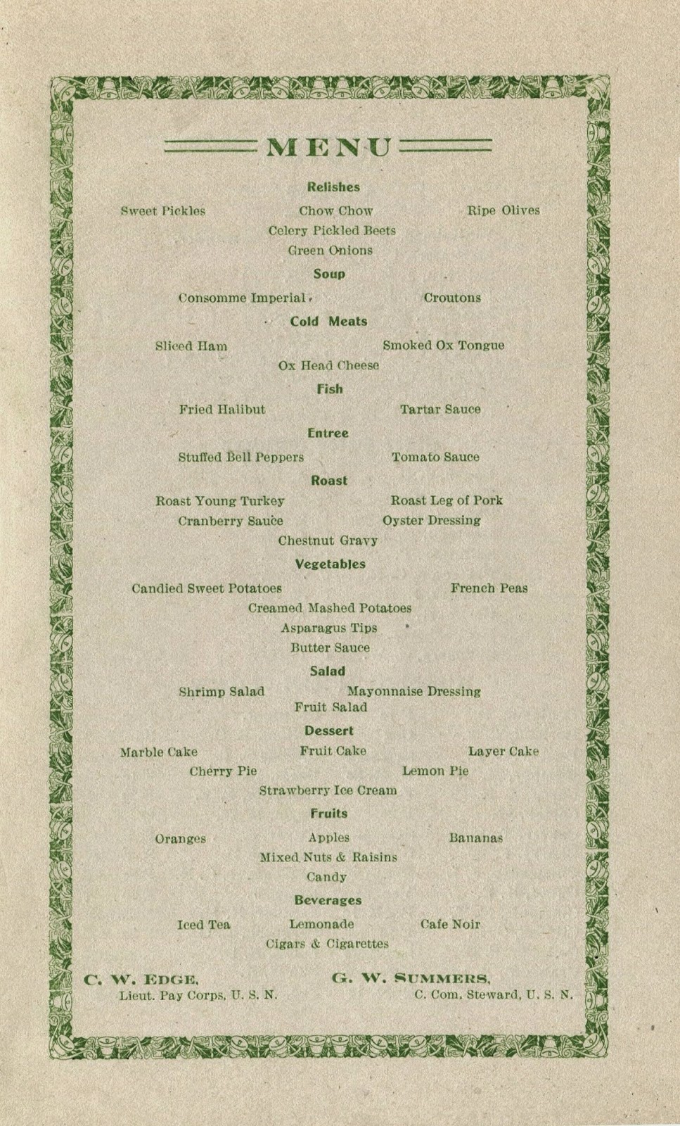 The American Menu: Showing the Flag