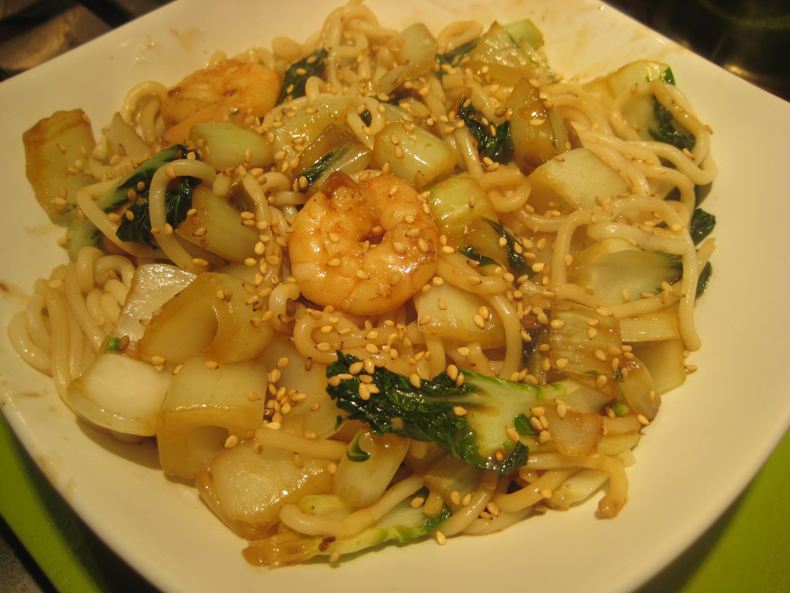 Lemon and Cheese: Prawn and Yellow Bean Chow Mein with Pak Choi
