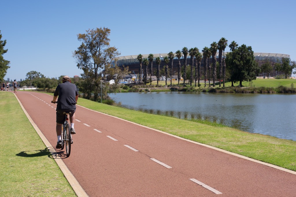 Bicycle Perth: Perth Stadium: Bike-car from South Perth
