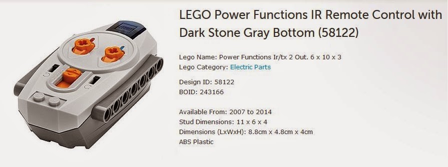 LEGO® 58122 Power Functions 11x6x4 IR Remote Control w/ Dark Stone Gray ...
