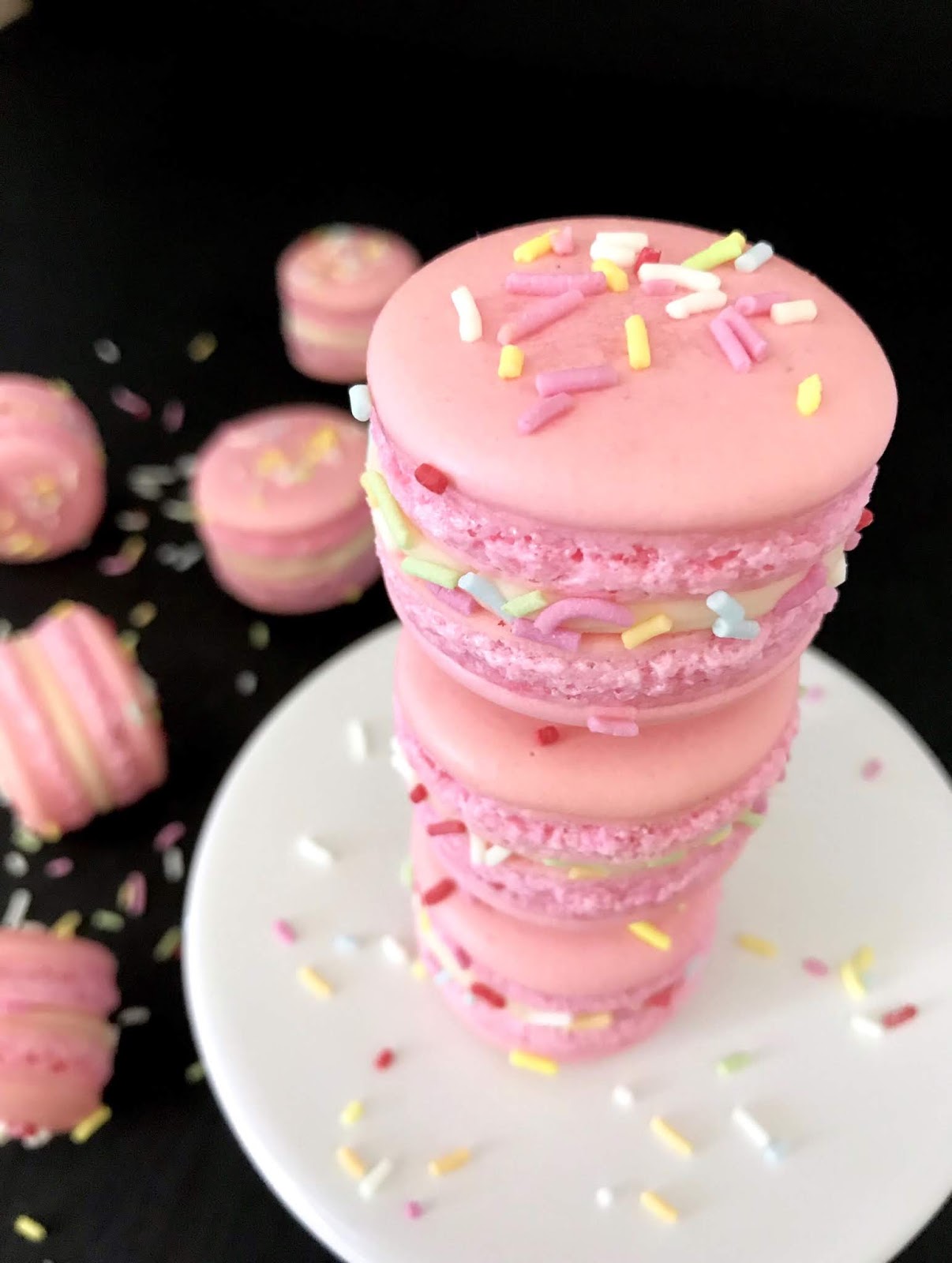 White Chocolate Sprinkle Macarons