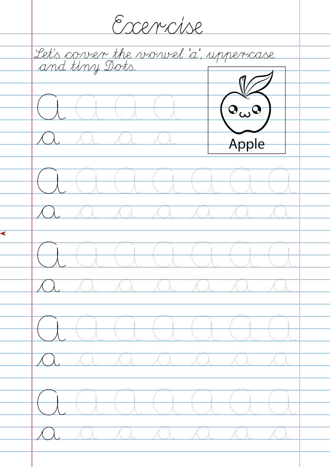 To print // activity Vowel "A" dotted in PDF