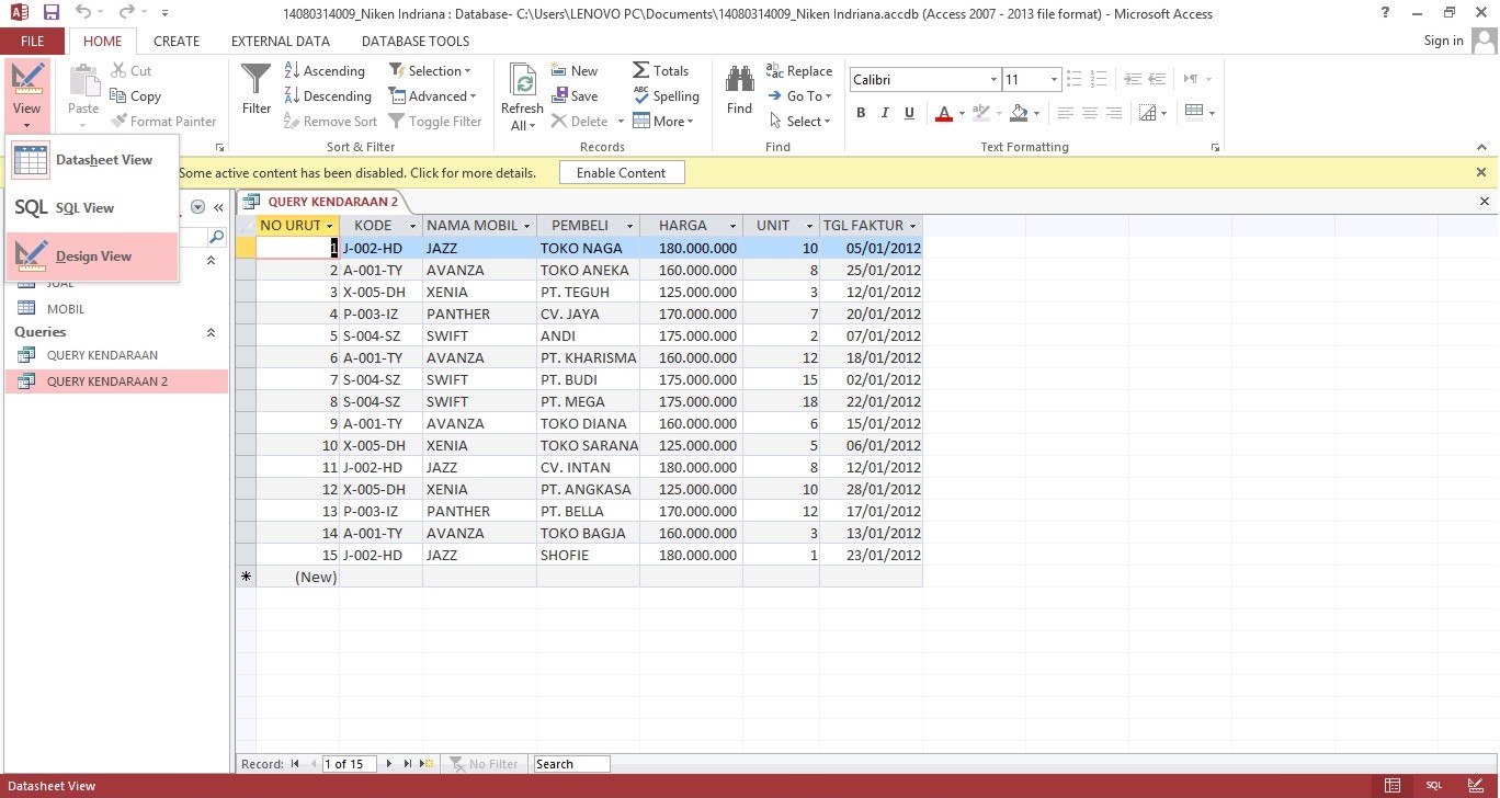 Niken Indriana: MENGOLAH QUERY PADA MICROSOFT ACCESS