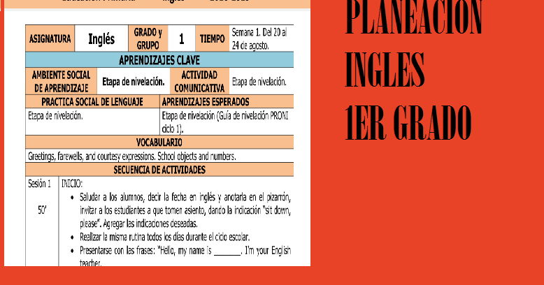 PLANEACION TRIMESTRAL DE INGLES PRIMER GRADO | MATERIAL EDUCATIVO PRIMARIA