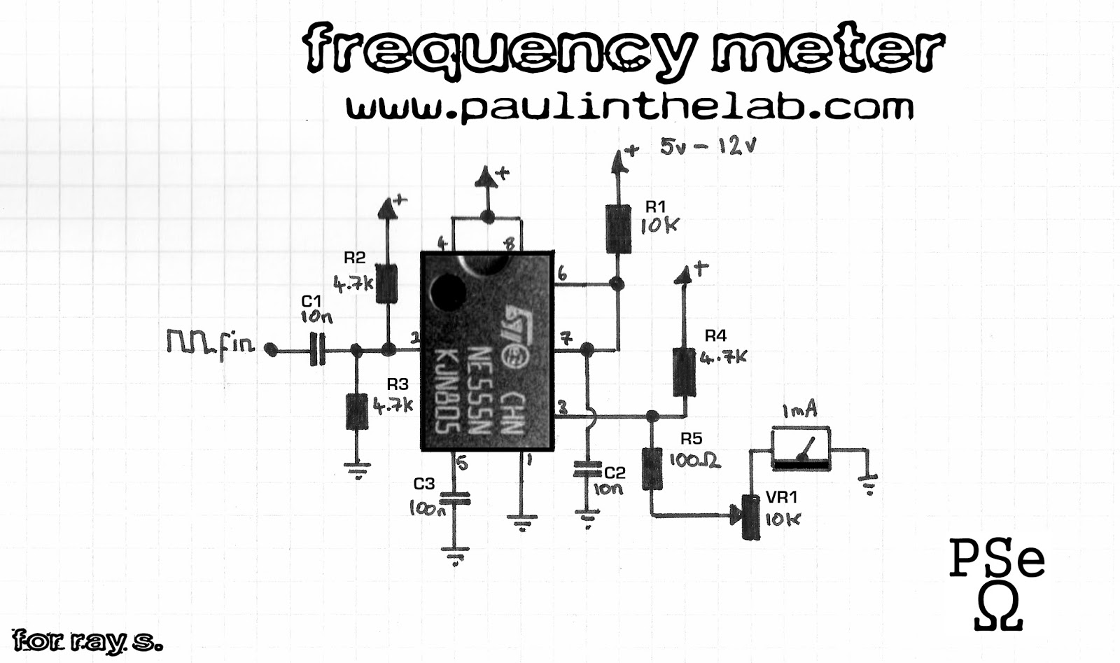 Paul In The Lab: Frequency Meter Stripboard Layout