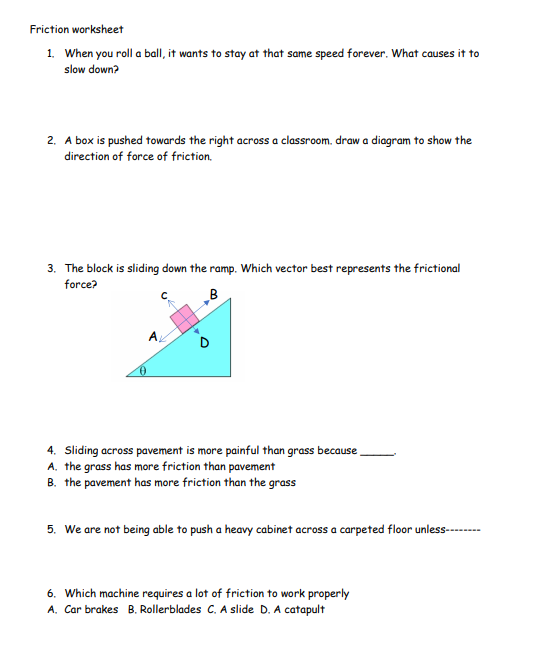 Science Tuition : Friction Worksheet