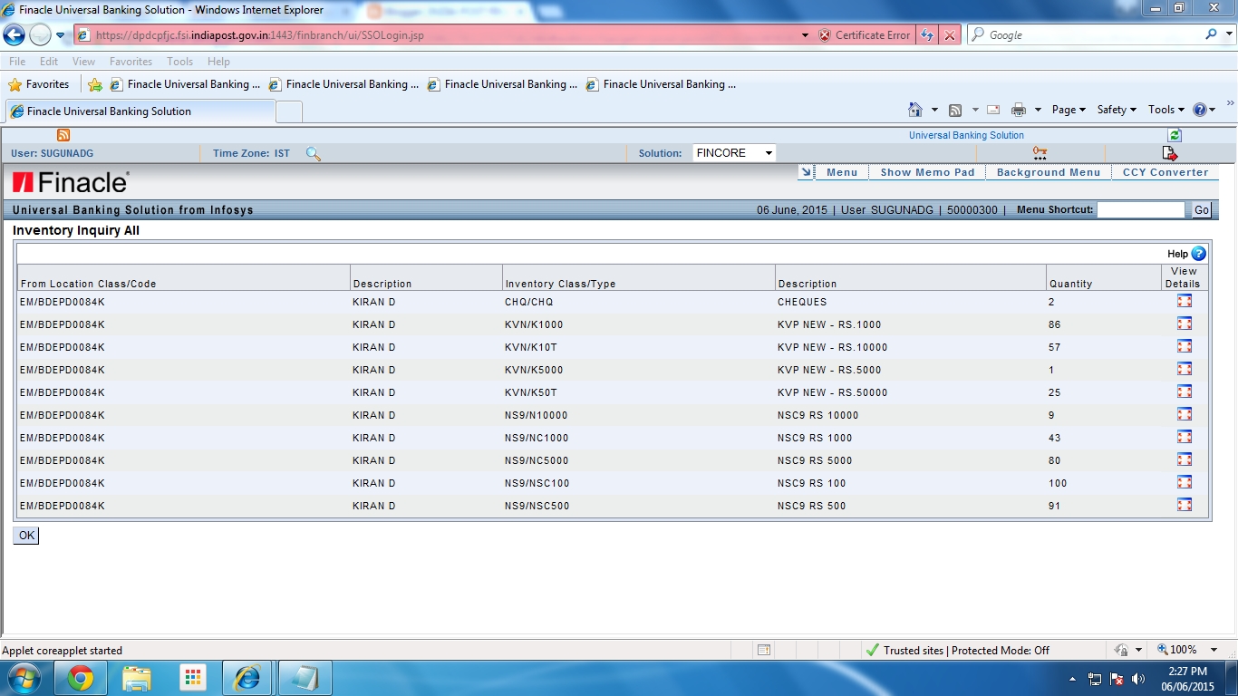 Inventory menus in DOP Finacle - POFINACLEGUIDE