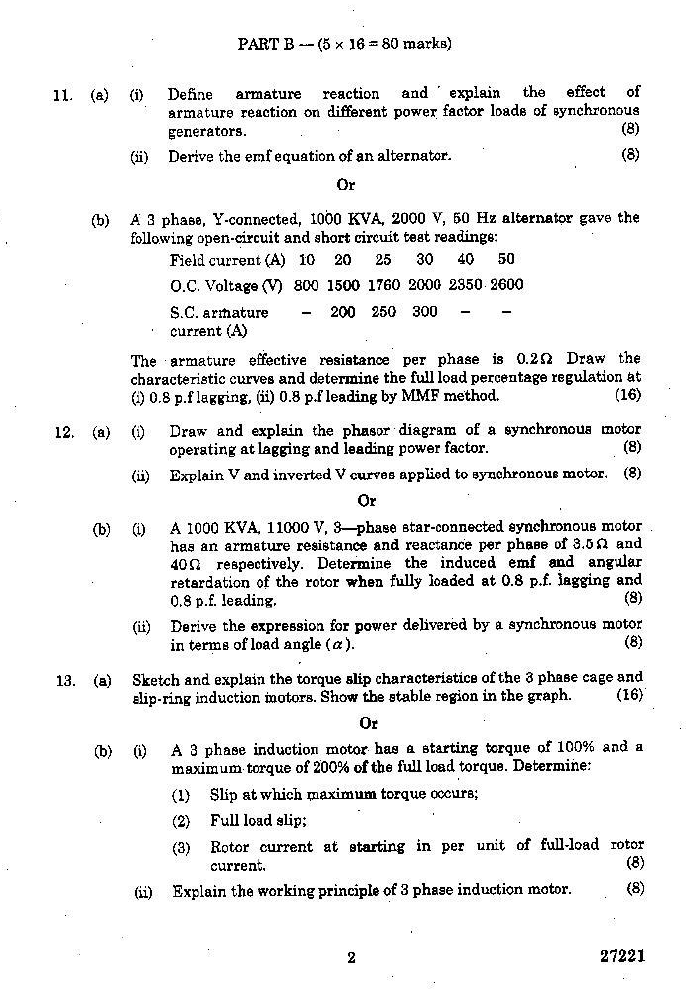 EE6504 Electrical Machines II April May 2015 Question Paper ...